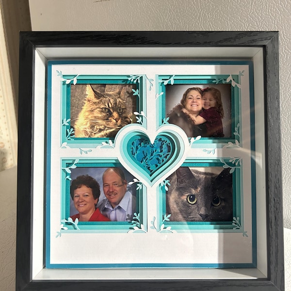 3D Family Gallery Shadow Box, Custom Name, Multi Photo Frame, Family ...