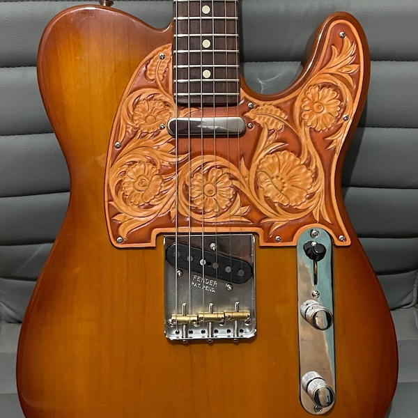 Carved Leather Bound Telecaster Guitar Body / Handtooled Leather Texas ...
