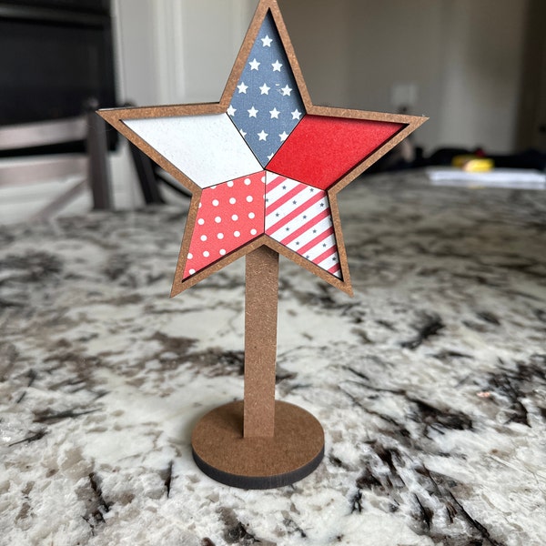 Patriotic Farmhouse Standing Stars - Pieced Design, Shelf Sitter, 5 ...