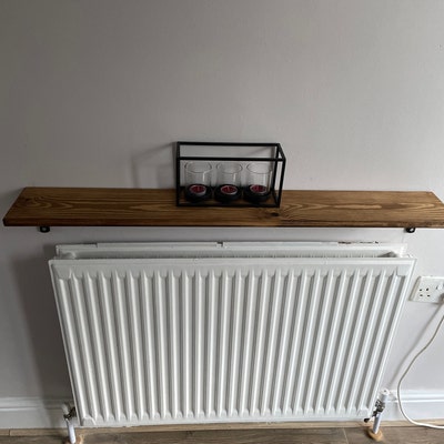 Rustic Solid Wood Radiator Shelf With Cast Iron Brackets Handcrafted ...