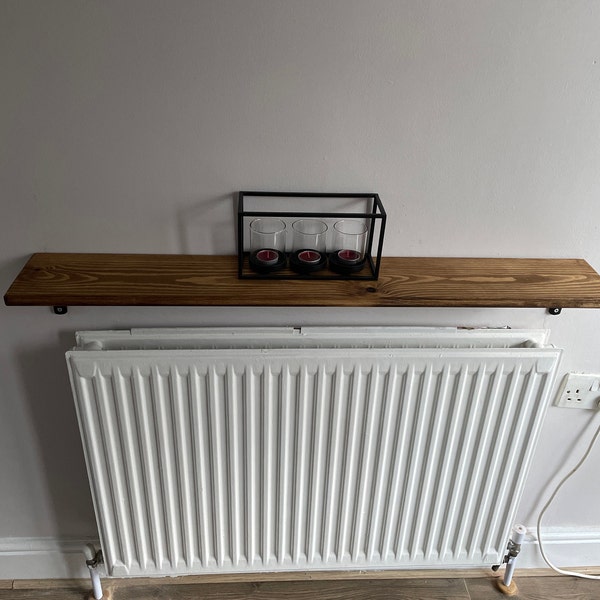 Rustic Solid Wood Radiator Shelf With Cast Iron Brackets Handcrafted ...