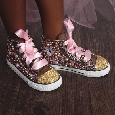 All-star Low Top Pink Girl Converse, Bling Converse, First Birthday - Etsy