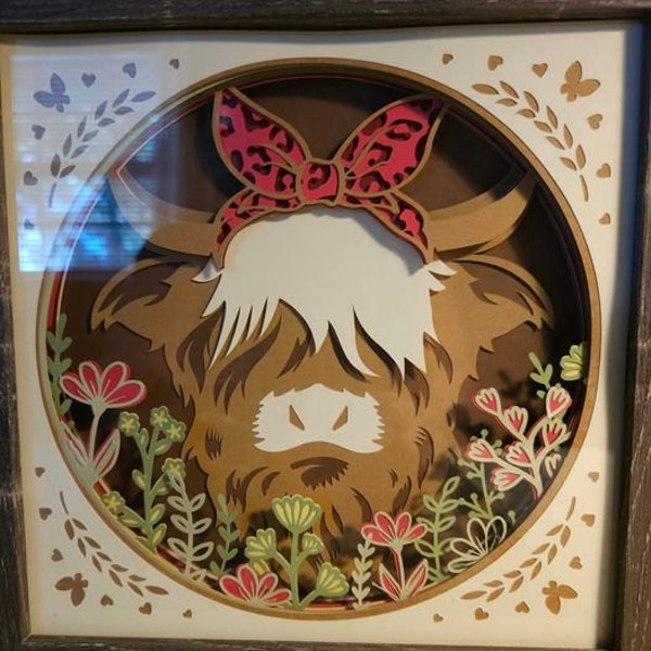 3D Highland Cow Shadow Box, Farm Shadow Box SVG, Layered Papercut ...