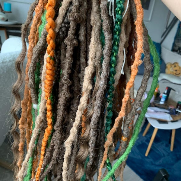 Ginger and Green Synthetic Dreads, Fairy Locks, Copper Orange ...