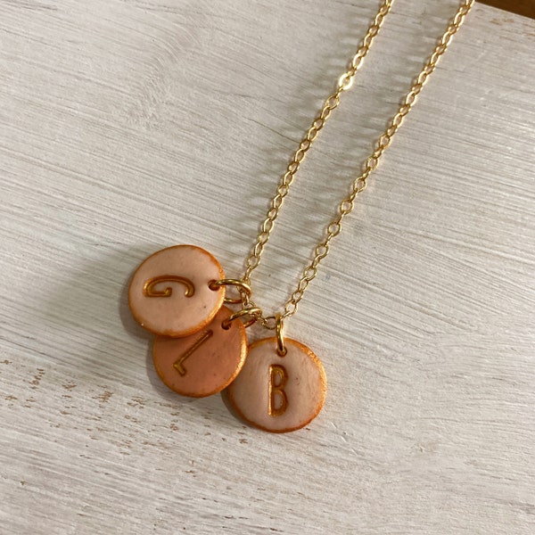 Handmade Family Initial Necklace: Gold Plated Charm, Personalized Clay ...