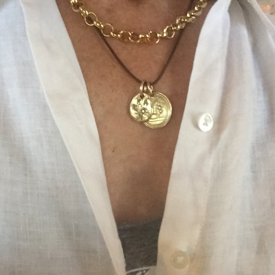 Gold Chunky Rolo Chain Necklace, Thick 24k Gold Plated Rolo Link Chain ...