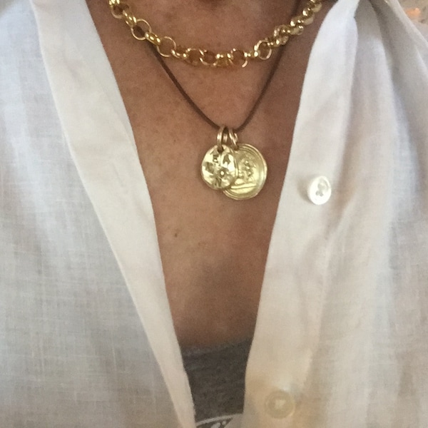 Gold Chunky Rolo Chain Necklace, Thick 24k Gold Plated Rolo Link Chain ...