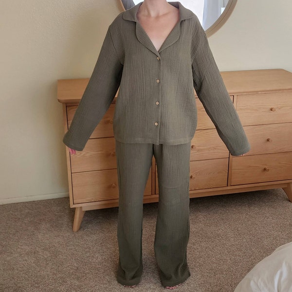 Kingston Muslin Pyjamas - Double Gauze Pyjamas - Long Sleeve Pyjamas ...