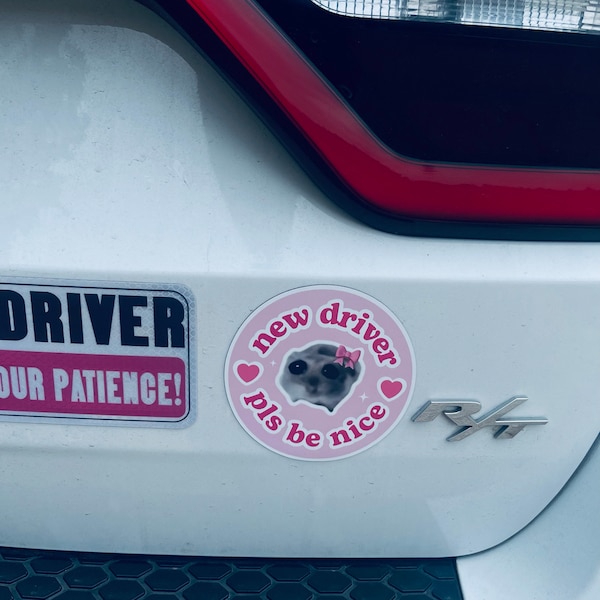 New Driver Pls Be Nice | Sad Hamster Meme Round Circle Car Magnet | Car ...