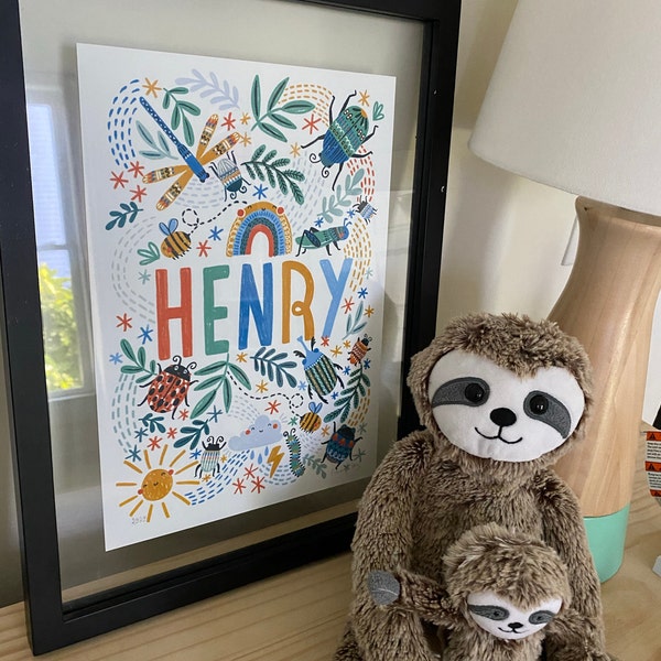 BUGS NAME A4-A3 PRINT- Beetle Name Art- Nursery Wall Art- Cool Name Art ...