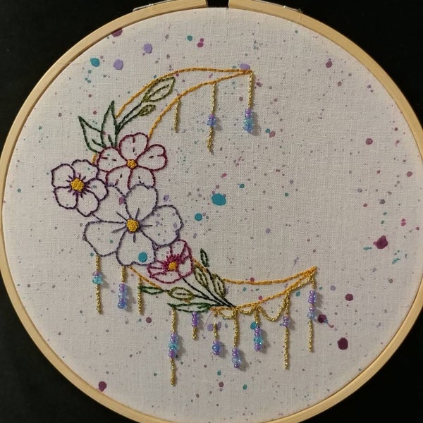 Set of 6 Digital PDF Patterns, Crescent Moon With Flower Hand ...