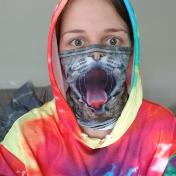 Tabby Cat Face Mask, Funny Neck Gaiter, Washable Face Covering ...