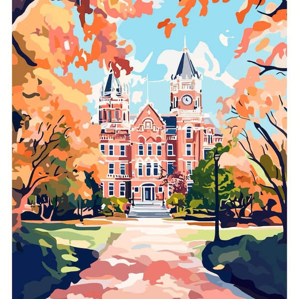 Auburn Alabama Print Travel Destination Art Auburn AL Print Vibrant ...
