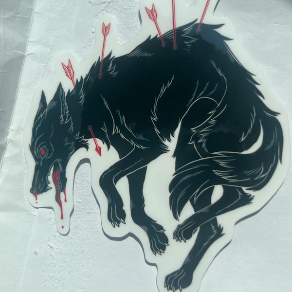 Black Wolf Chained | Red Background | Wolf Wall Art | Gothic Home Decor ...