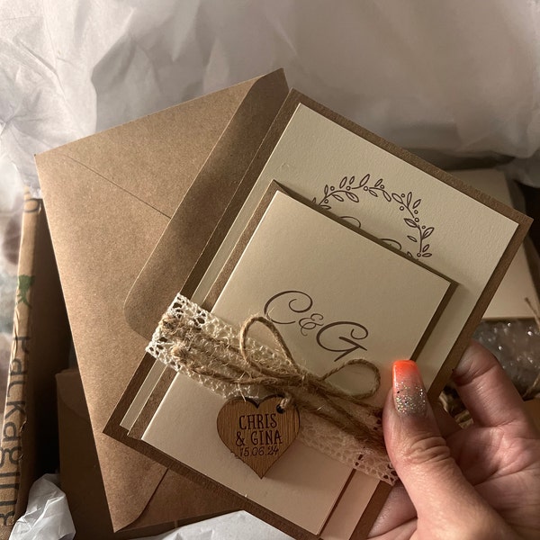 R2 Rustic Wedding Invitation Lace Wedding Stationery Barn Wedding ...