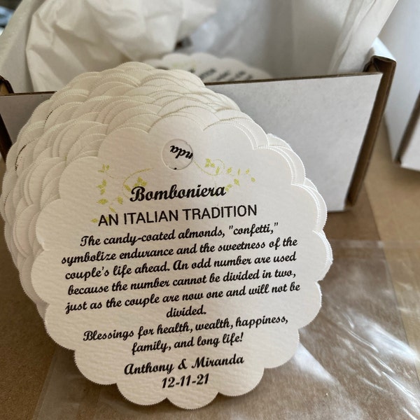 25 - Custom Bomboniera Tags – Round Favor Tags for Baptism, Wedding ...