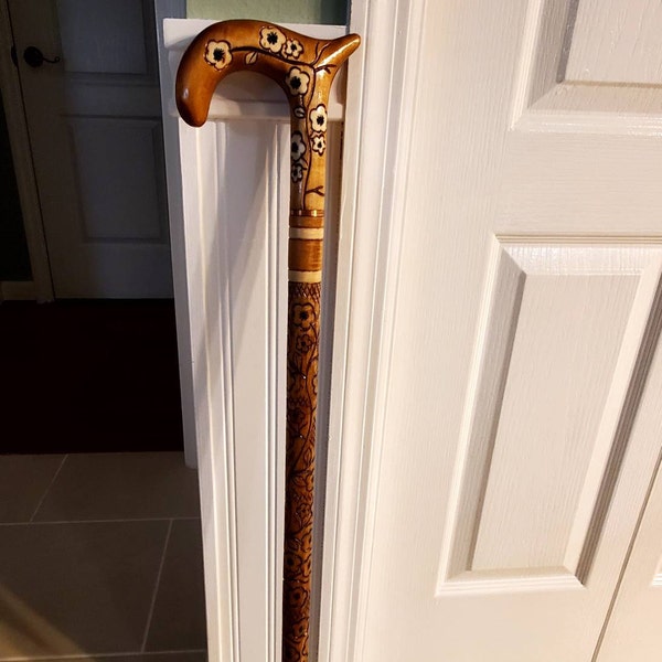 Beige Walking Cane for Ladies Rose, Flower Wooden Walking Stick Wood ...