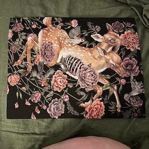 Fawn Deer With Birds and Flowers Gothic Botatnical Art - Etsy