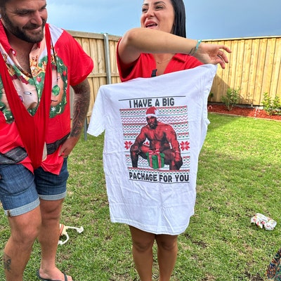 Barry Sitting on A Bed Big Package Ugly Christmas Xmas T Shirt Adult ...