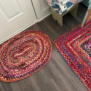 100% Natural Denim and Cotton Mix Fiber Rug, Blue Braided Area Oval Rug ...