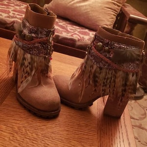 Boho Feather Cuffs With Buckles, Vintage Ankle Wrap, Hippie Boot Belt ...