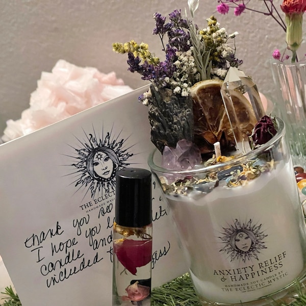 Anxiety Relief & Happiness Intention Candle Packed With Crystals, Herbs ...