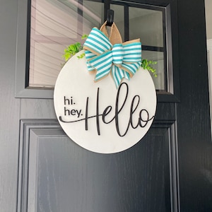 Hi Hey Hello Door Hanger Hello Front Door Decor Custom Door Sign Front ...
