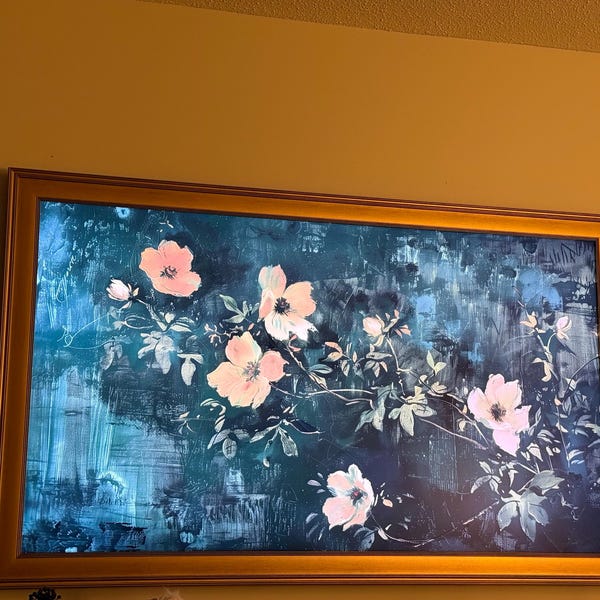 Pale Blue Summer Flowers Frame TV Art, Abstract White Floral French ...