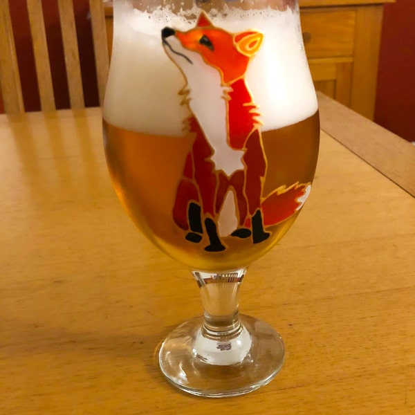 Cute Hand Painted Fox Wine or Beer Glass. Unusual & Different Christmas ...