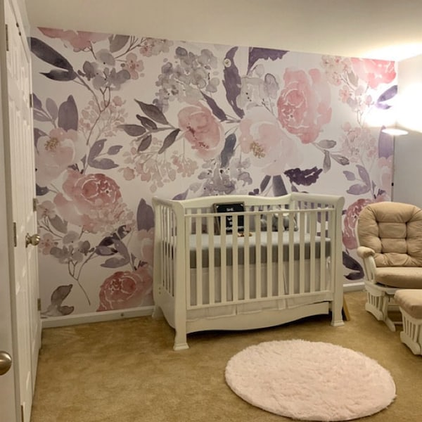 Delicate Forest Floral Large Scale Mural Wallpaper Watercolor Botanical ...