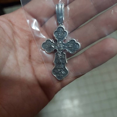 Sterling 925 Silver Orthodox Cross Pendant With Black Wood and 24K ...