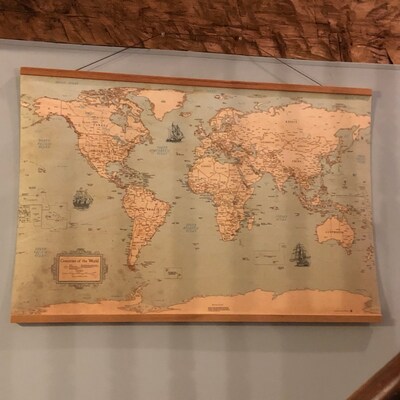 World Map Rustic Style Uncustomized Old Style Wall Map Map Decor - Etsy