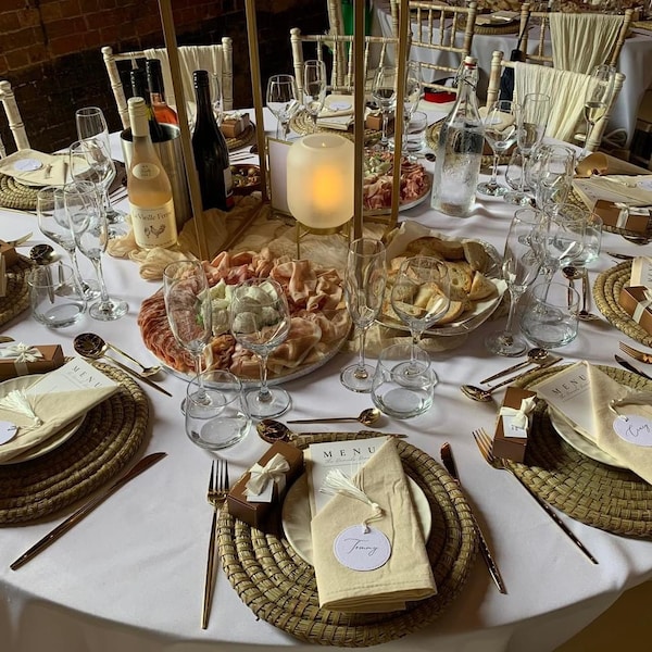 Name Tags, Custom Ivory Tags With Gold Eyelet & Brown Font ...