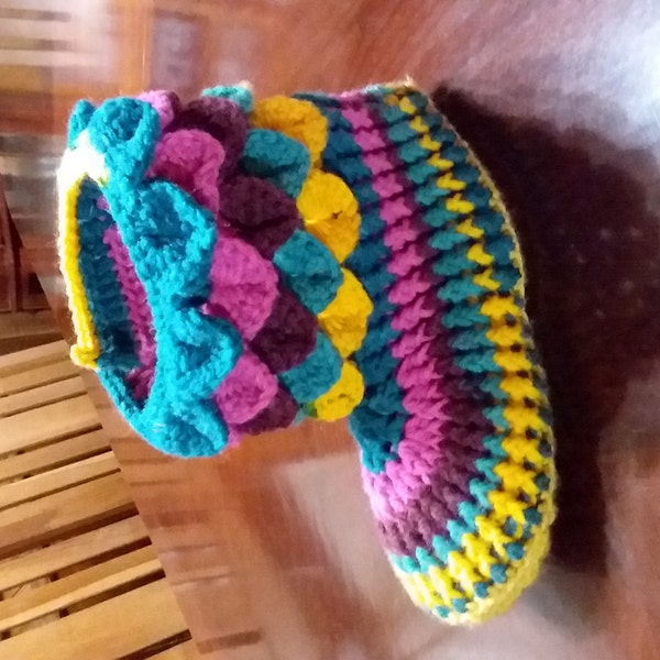 CROCHET PATTERN: Dragon Slippers Crocodile Stitch Boots (adult Sizes ...