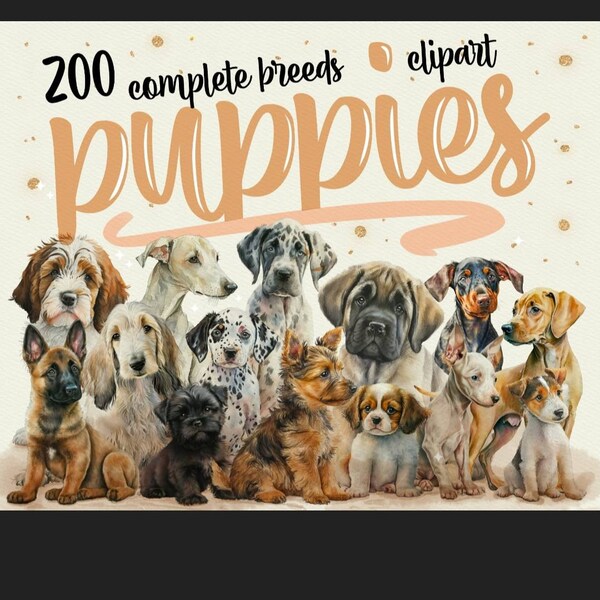 200 Watercolor Puppies Clipart ,dog PNG Bundle , Dog Clipart ...