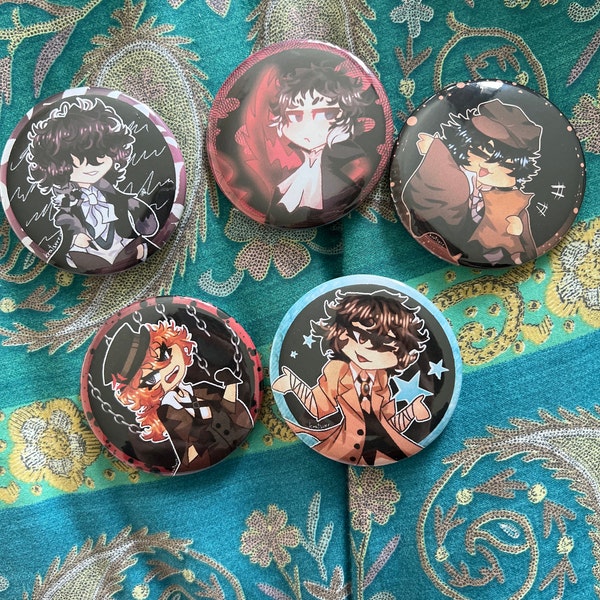 BSD Bungou Stray Dogs Pins - Osamu Dazai, Nakahara Chuuya, Edgar Allan ...