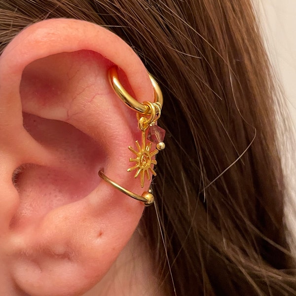 Sun Helix Piercing Hoop, Helix Earring, Cartilage Piercing, Cartilage ...