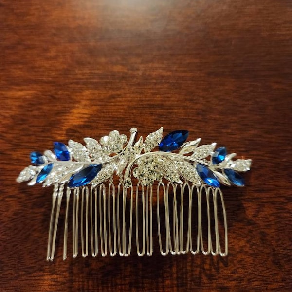 Blue Sapphire Hair Piece Crystal Hair Comb Floral Bridal Hair ...