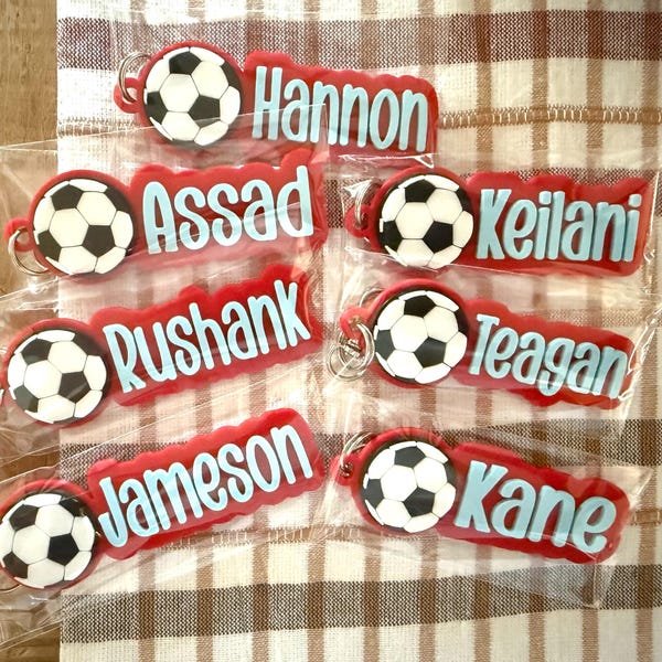 Personalized Soccer Name Tag Keychain | Youth Sports Team Equipment Bag ...