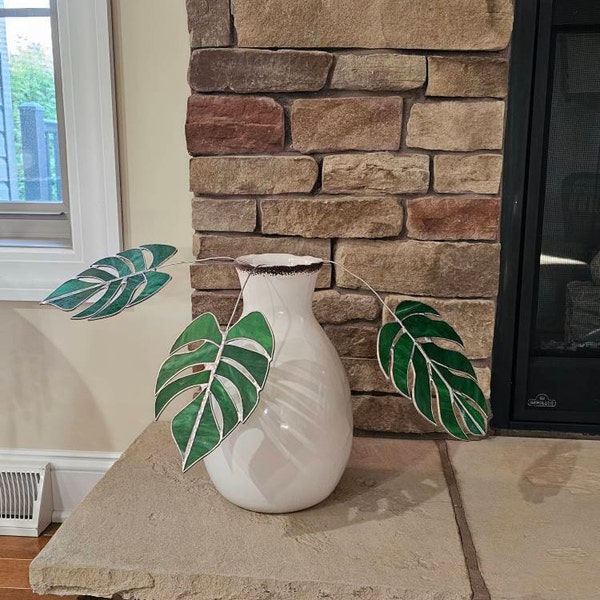 Monstera Leaves Suncatcher Stained Glass Window Hanging Decor Plant ...