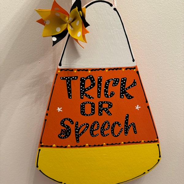 Halloween CANDY CORN Trick or Treat SIGN Pumpkin Wall Art Door Plaque ...