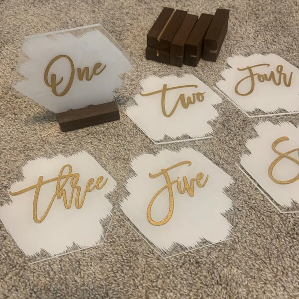 Wedding Painted Back Acrylic Table Number, Hexagon Acrylic Table Number ...