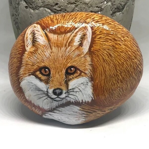 Red Fox Painted Rock, Woodland Animal Paperweight, Unique Animal ...