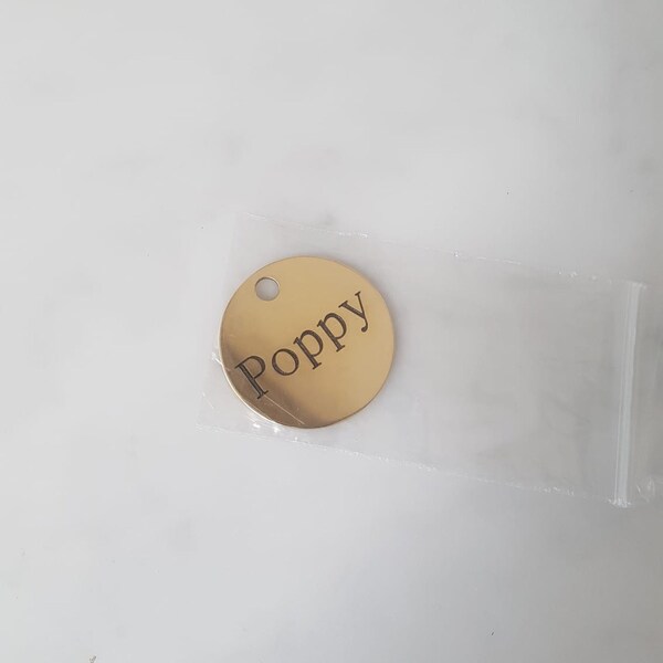 Deeply Engraved and Painted Solid Polished Brass Dog Tag, 29mm Round ...