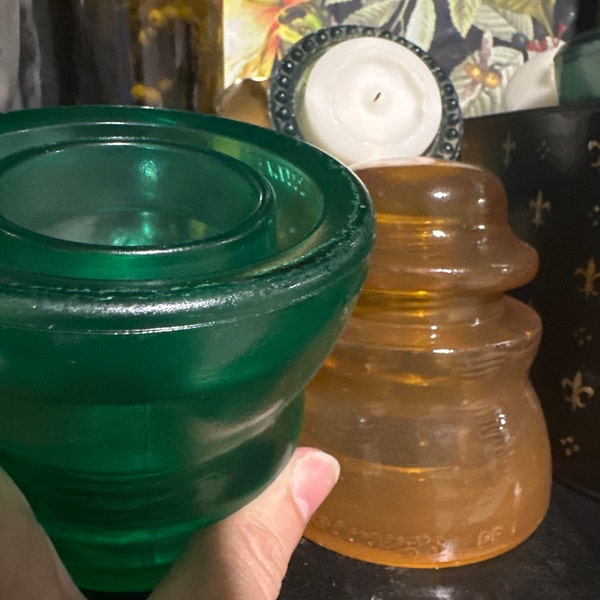 2 Authentic Vintage Medium Size Glass Insulators Colorized Red. Set of ...