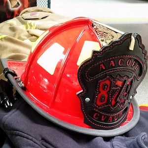 Firefighter Helmet Shield Custom Made Fire Helmet Front Leather and ...