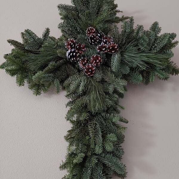 Cross for Christmas | Fresh Evergreen Cross - Etsy