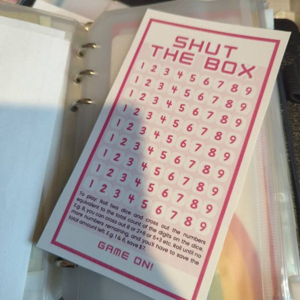 Shut the Box Savings Challenge Game A6 Cash Stuffing Printable Dice ...