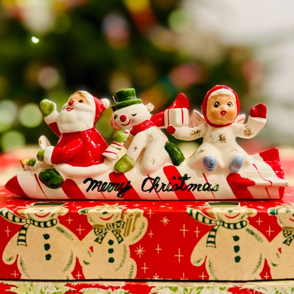 Vintage Japan Snowman Candy Holder or Planter - Jaunty Fellow Wearing ...