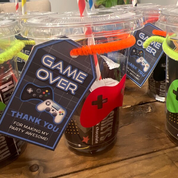 Gamer Party Favor Gift Tags, Video Game Party Gaming Birthday Food ...